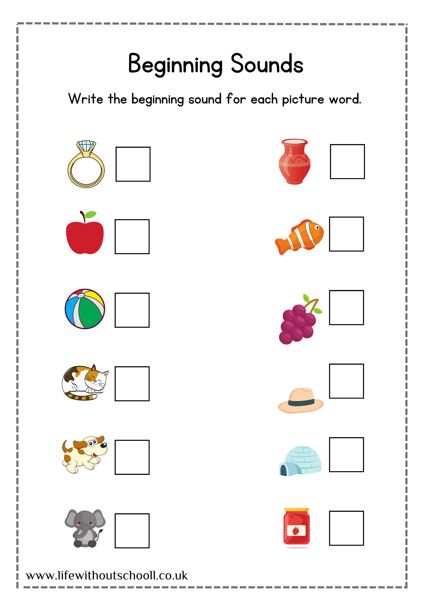 Beginning Sounds Worksheets for Preschool – Free PDF