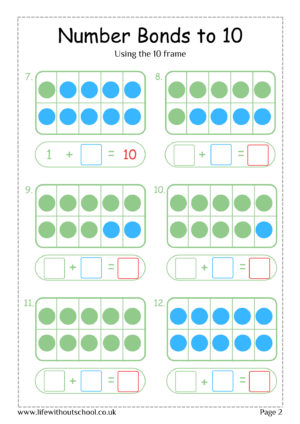 Number Bonds to 10 Worksheets - Life Without School