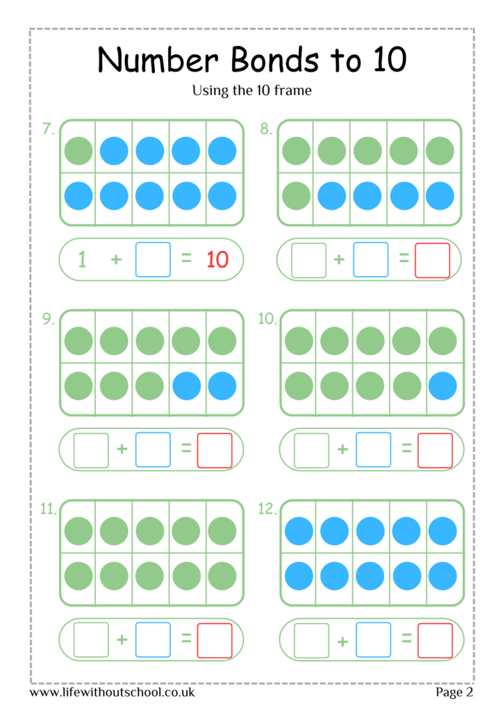 Number Bonds to 10 Worksheets - Life Without School