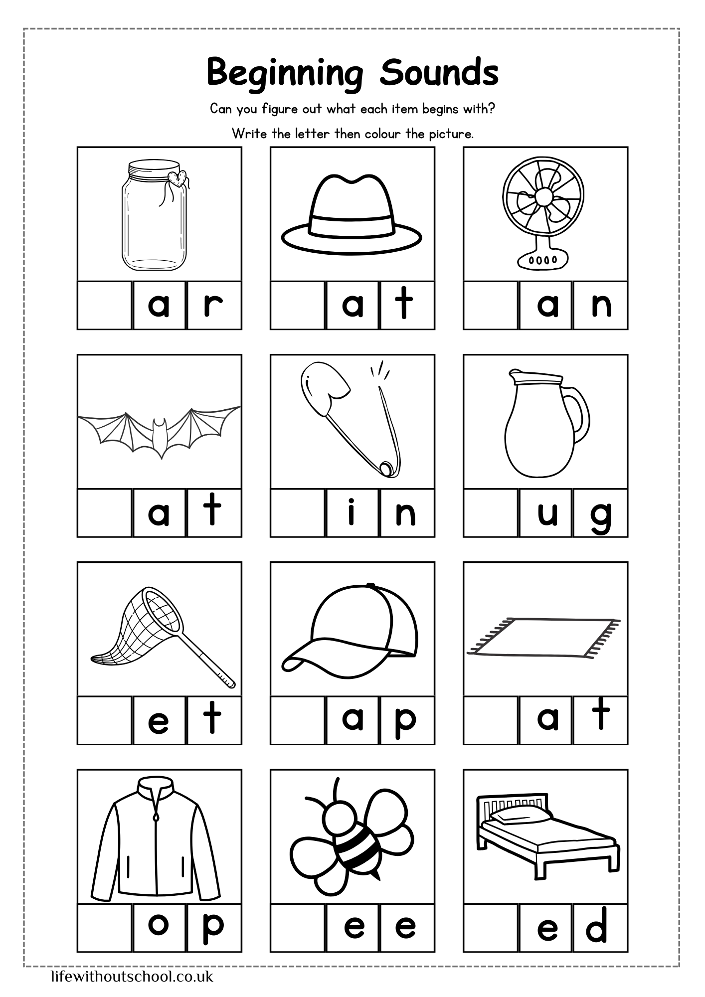 Beginning Sounds Worksheets FREE - Life Without School